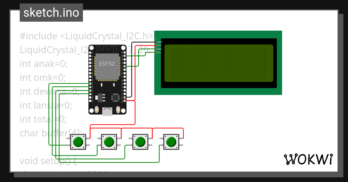 LCD I2C WITH ESP32 Copy - Wokwi ESP32, STM32, Arduino Simulator