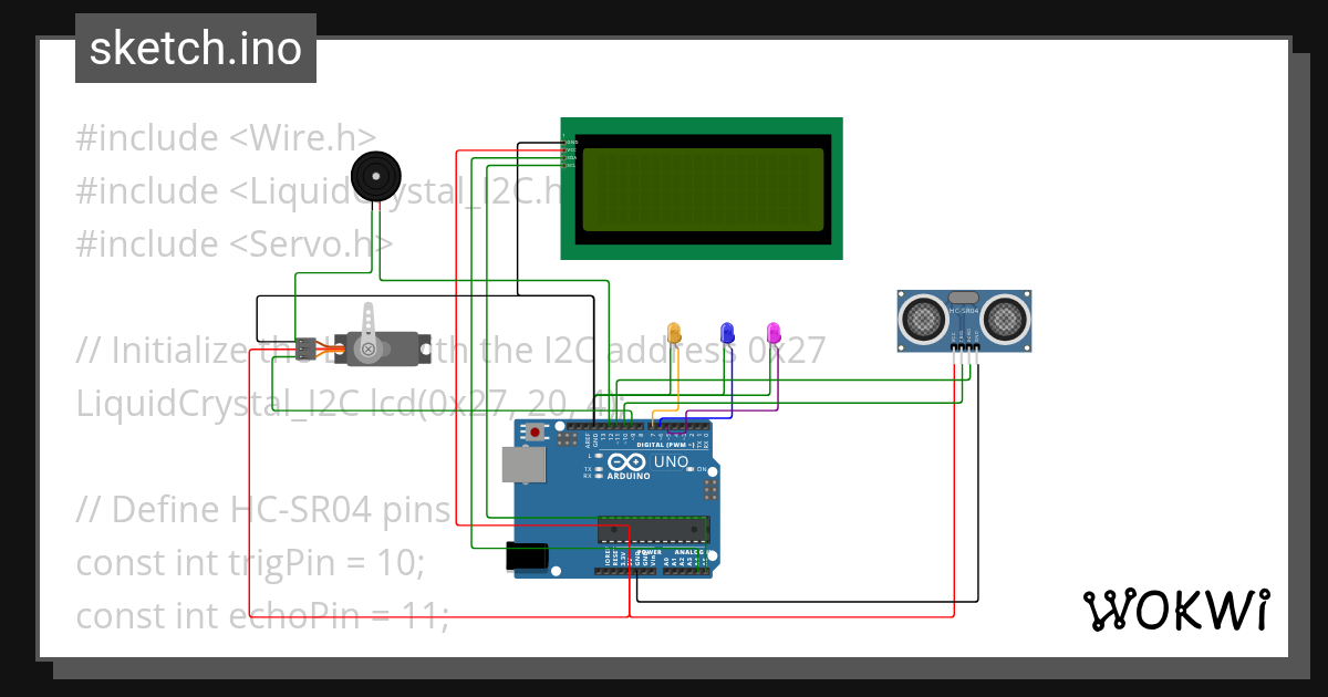 prj17 servo distance buzzer - Wokwi ESP32, STM32, Arduino Simulator
