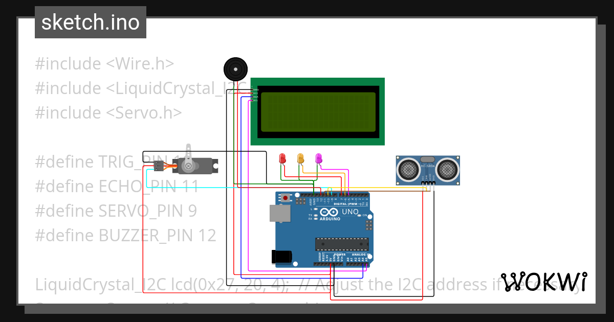 prj17 servo distance buzzer - Wokwi ESP32, STM32, Arduino Simulator