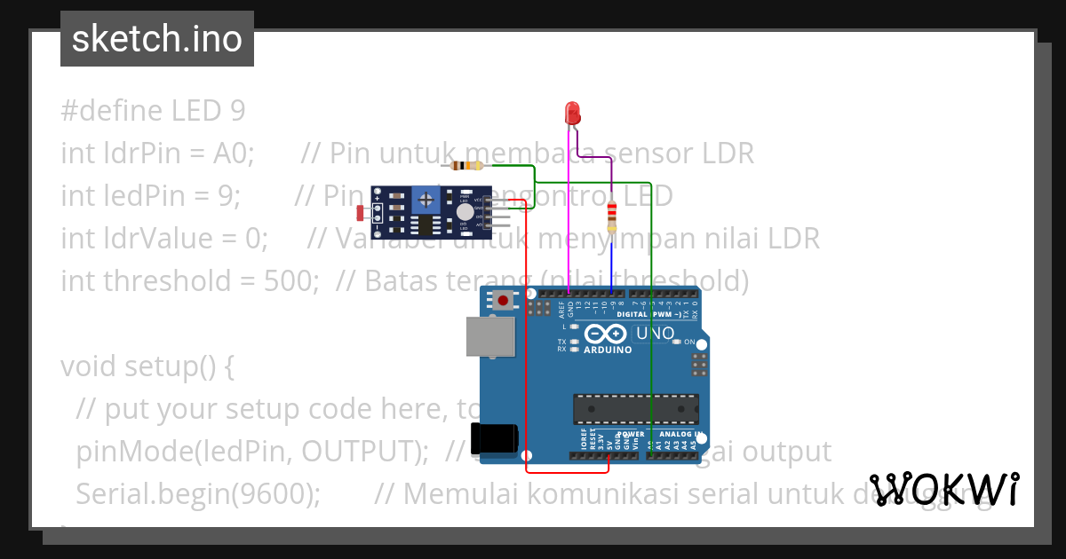 Lampu Sensor LDR - Wokwi ESP32, STM32, Arduino Simulator