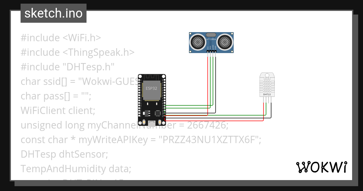 ESP FDP IOT DHT ,Ultrasonic project 7 - Wokwi ESP32, STM32, Arduino Simulator