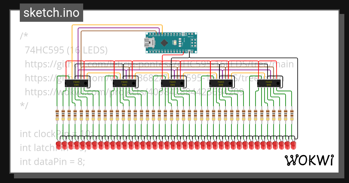 5_74HC595_Shift_Registers.ino - Wokwi ESP32, STM32, Arduino Simulator
