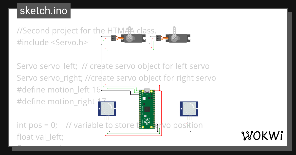 Servo motor control with motion detection - Wokwi ESP32, STM32, Arduino Simulator