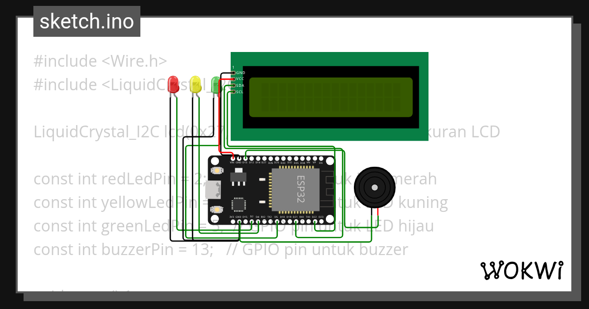 lampu lalu lintas dan lcd - Wokwi ESP32, STM32, Arduino Simulator