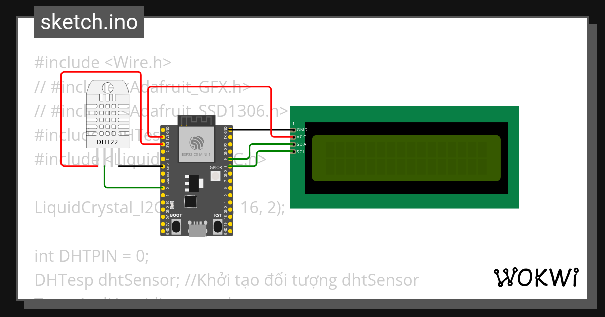DHT_LCD - Wokwi ESP32, STM32, Arduino Simulator