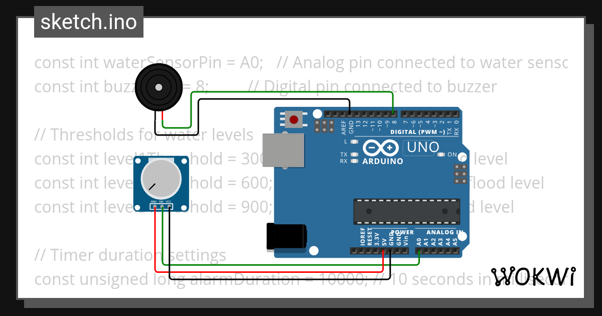 water sensor - Wokwi ESP32, STM32, Arduino Simulator