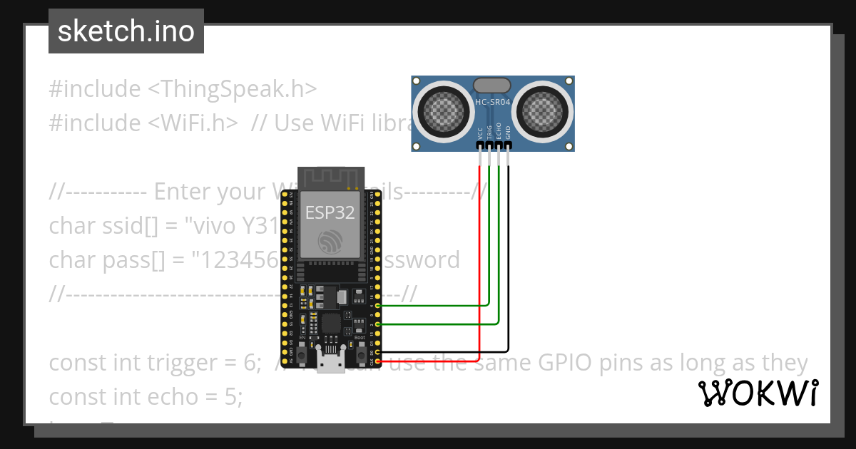ultrasonic sensor - Wokwi ESP32, STM32, Arduino Simulator