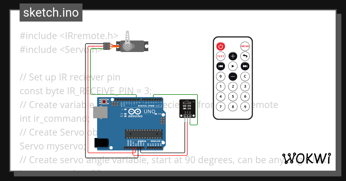 MEGN 200 Servo IR Control - Wokwi ESP32, STM32, Arduino Simulator