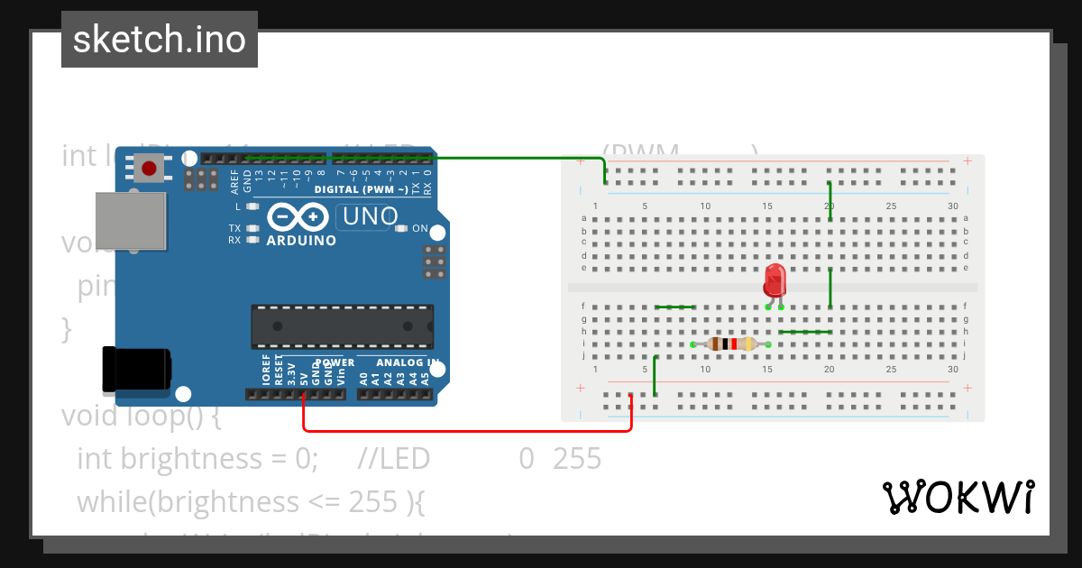 PWMでLEDをゆっくり発光させる Copy - Wokwi ESP32, STM32, Arduino Simulator