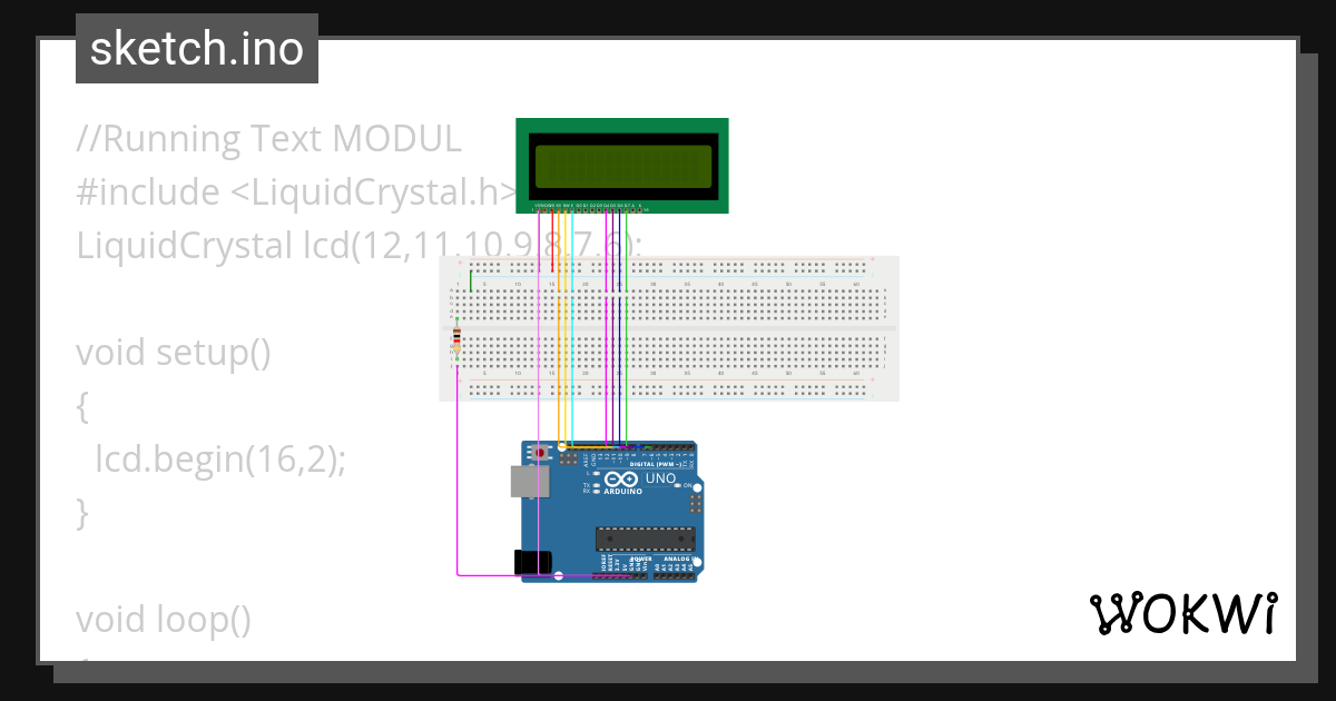 RUNNING TEXT LCD - MEDINA ELPIDIA Copy - Wokwi ESP32, STM32, Arduino Simulator