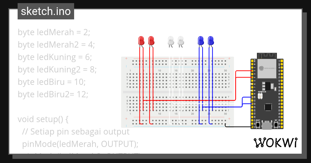 6 Lampu - Wokwi ESP32, STM32, Arduino Simulator