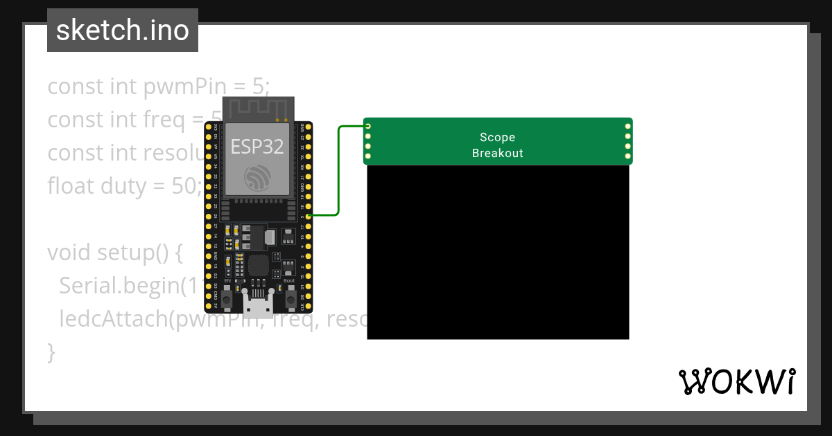 esp32 PWM output control - Wokwi ESP32, STM32, Arduino Simulator