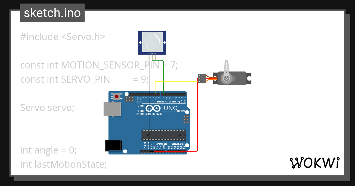 Arduino Servo Motion Sensor - Wokwi ESP32, STM32, Arduino Simulator