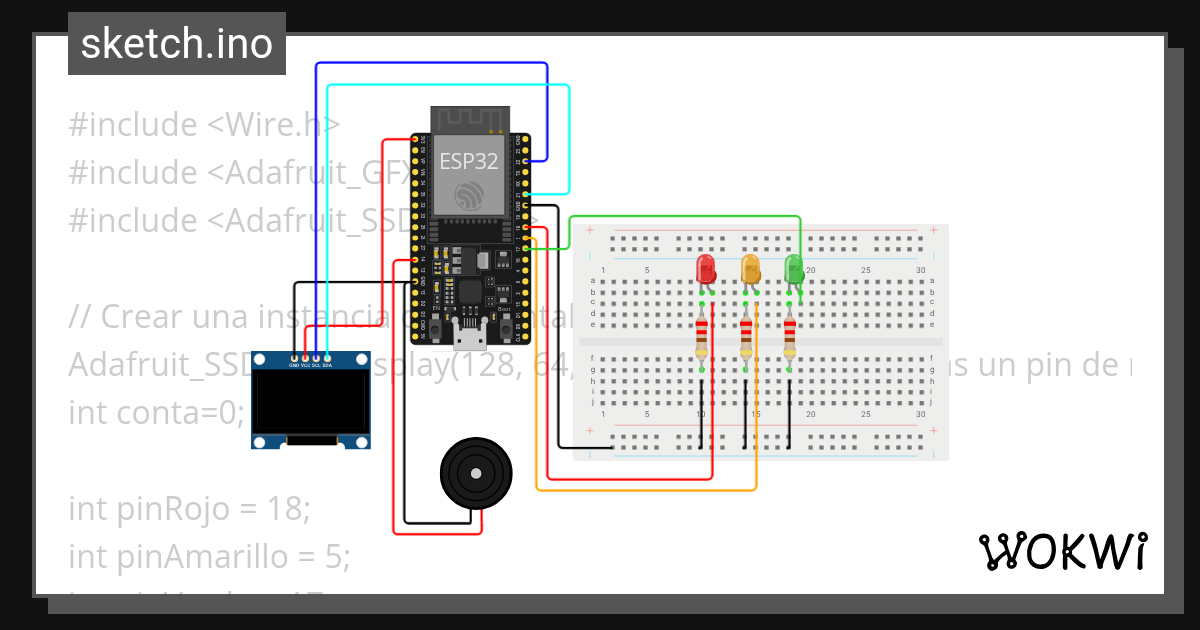 Oled con Leds y Buzzer - Wokwi ESP32, STM32, Arduino Simulator