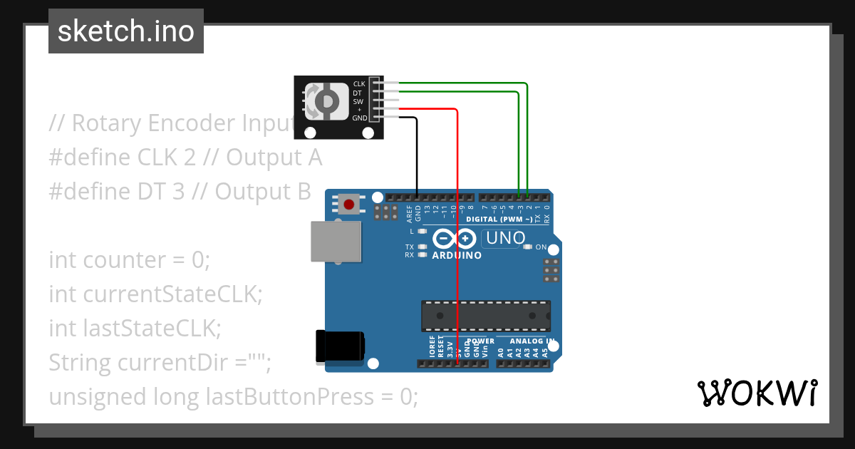 Rotary Encoder Input W INTERRUPT - Wokwi ESP32, STM32, Arduino Simulator