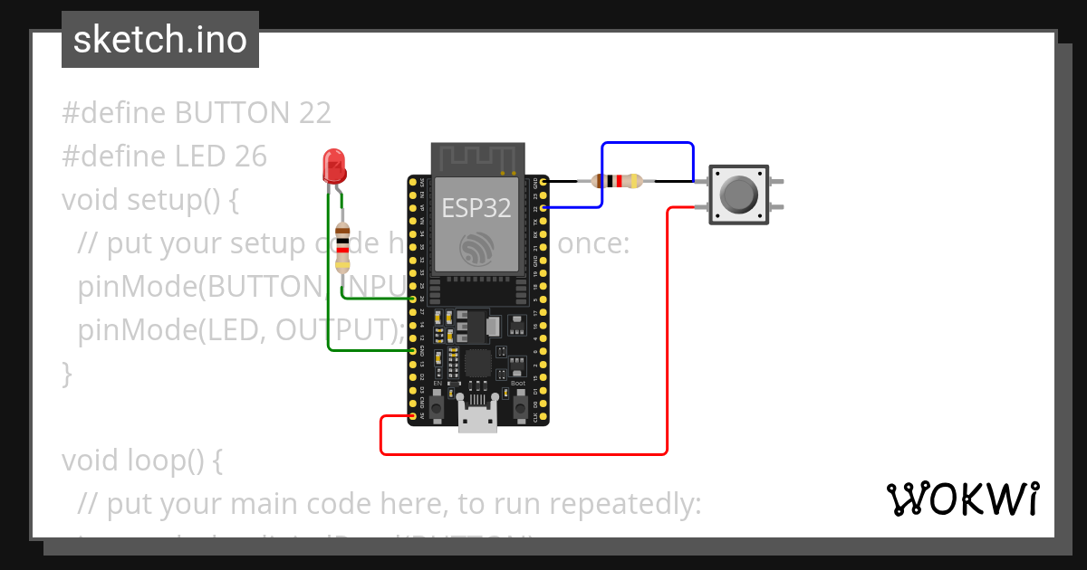 Percobaan LED Button - Wokwi ESP32, STM32, Arduino Simulator Percobaan LED Button - Wokwi ESP32, STM32, Arduino Simulator