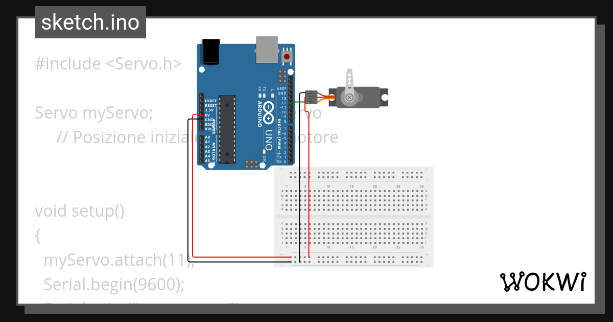 servomotore comandi da seriale - Wokwi ESP32, STM32, Arduino Simulator