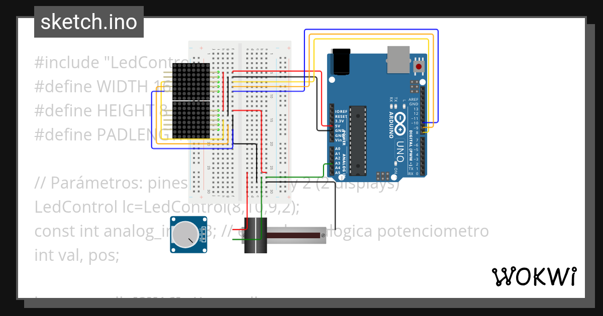 Matrix Led 8x8_Arkanoid - Wokwi ESP32, STM32, Arduino Simulator