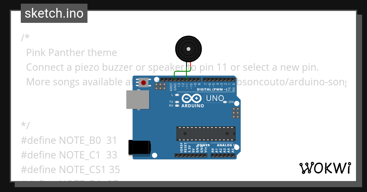 Project Buzzer Arduino (Pink Panther) Copy - Wokwi ESP32, STM32 ...