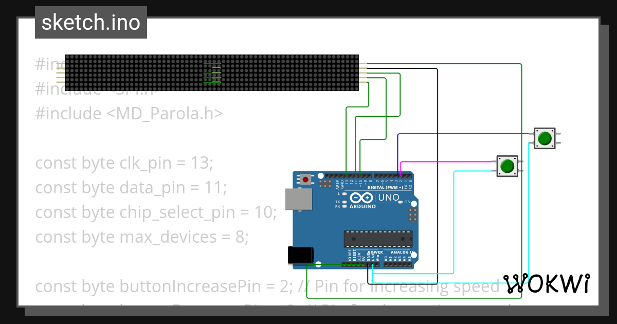 Dot Matrix with buttons Copy - Wokwi ESP32, STM32, Arduino Simulator