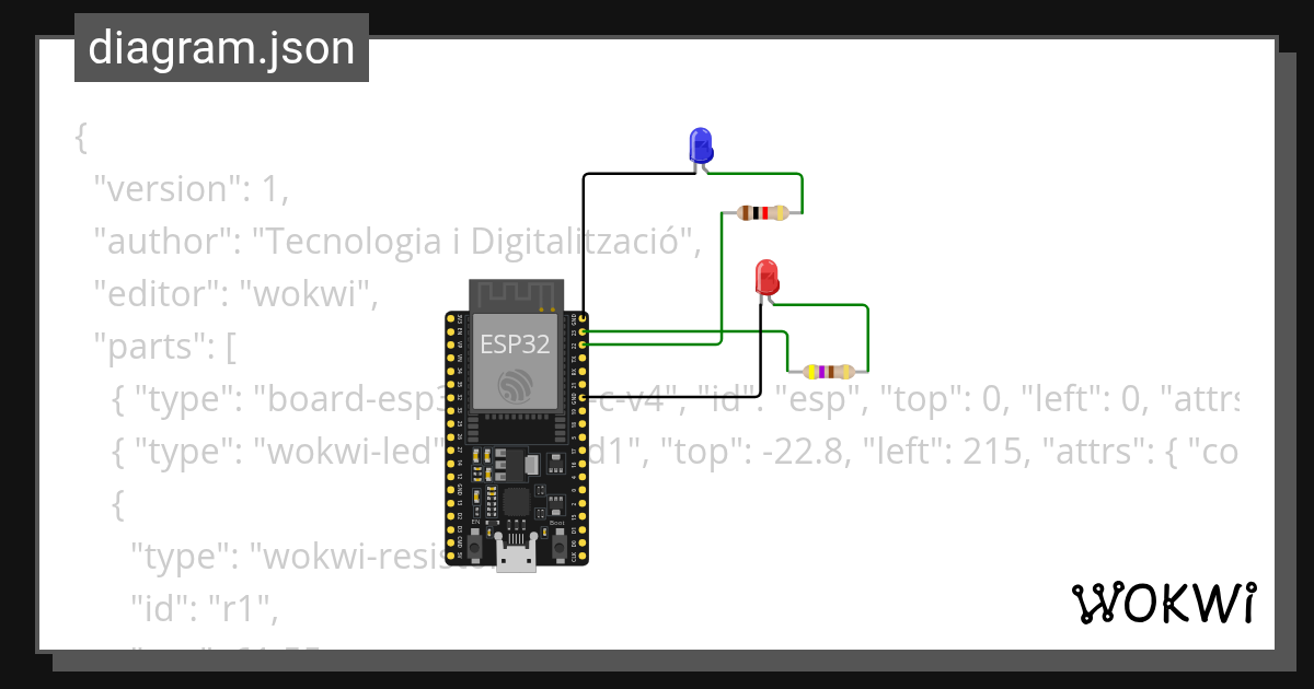 Exemple 3. Canvis Estat (Dos LEDS) - Wokwi ESP32, STM32, Arduino Simulator