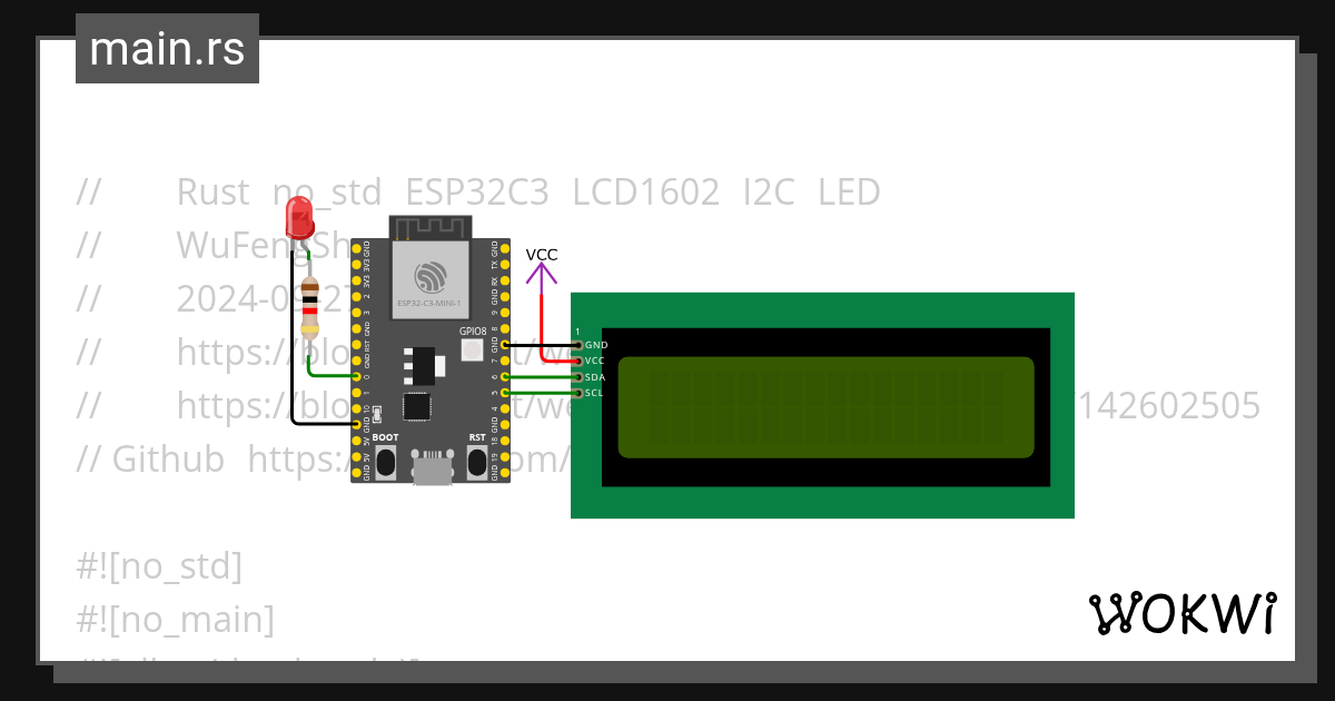 Rust Nostd Esp32c3 I2c Lcd1602 Led Wokwi Esp32 Stm32 Arduino Simulator 