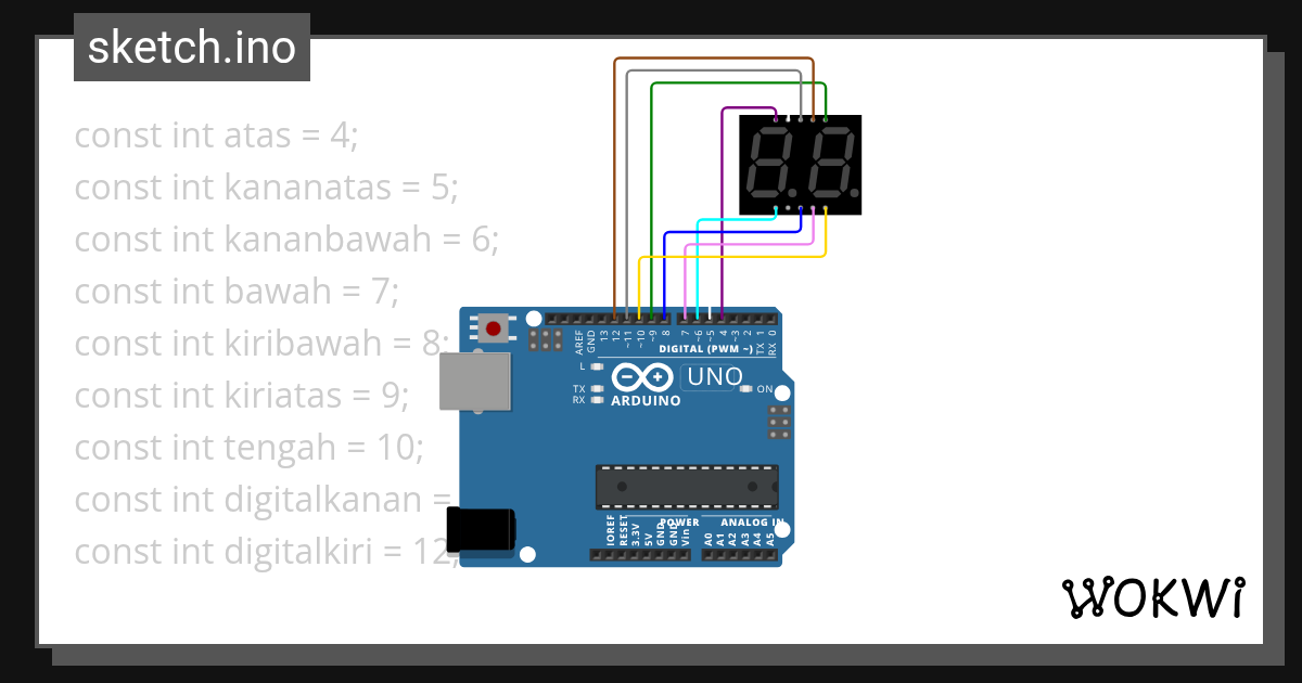 7 segment dari 20 ke 0 - Wokwi ESP32, STM32, Arduino Simulator