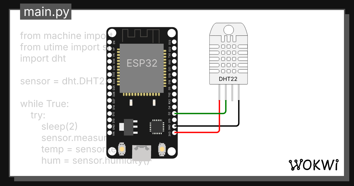 MicroPython DHT22 ESP32 - Wokwi ESP32, STM32, Arduino Simulator