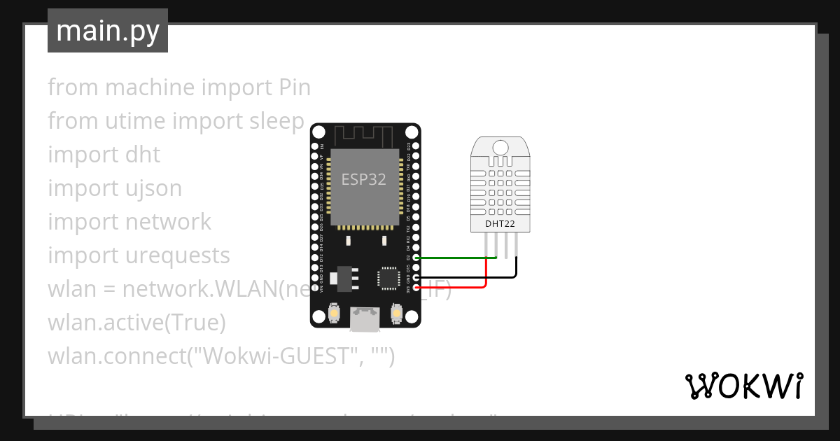 MicroPython DHT22 ThingSpeak - Wokwi ESP32, STM32, Arduino Simulator