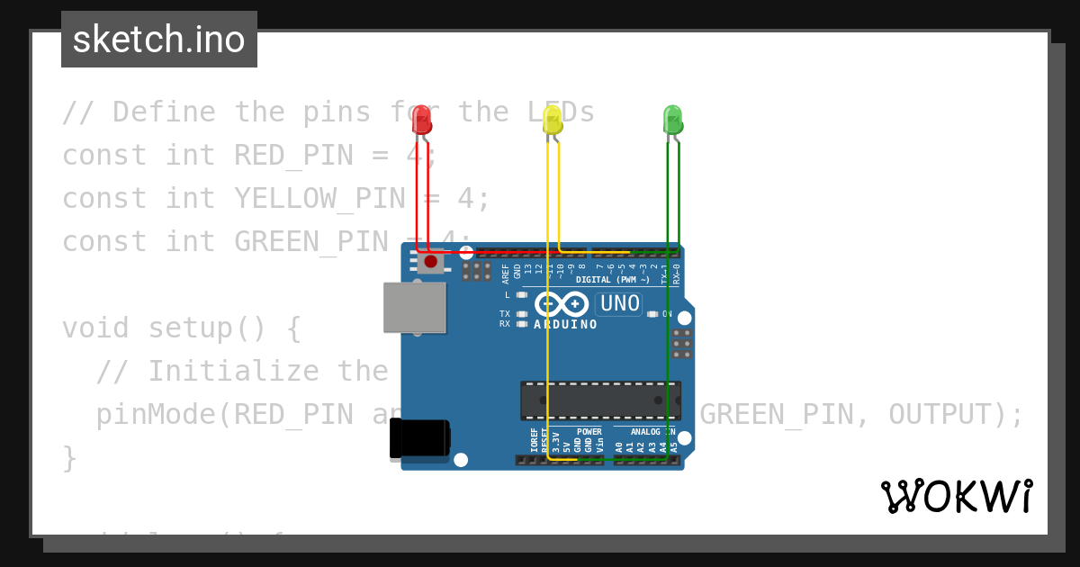 Traffic Light On And Off At Each 4 Sec Wokwi Esp32 Stm32 Arduino Simulator