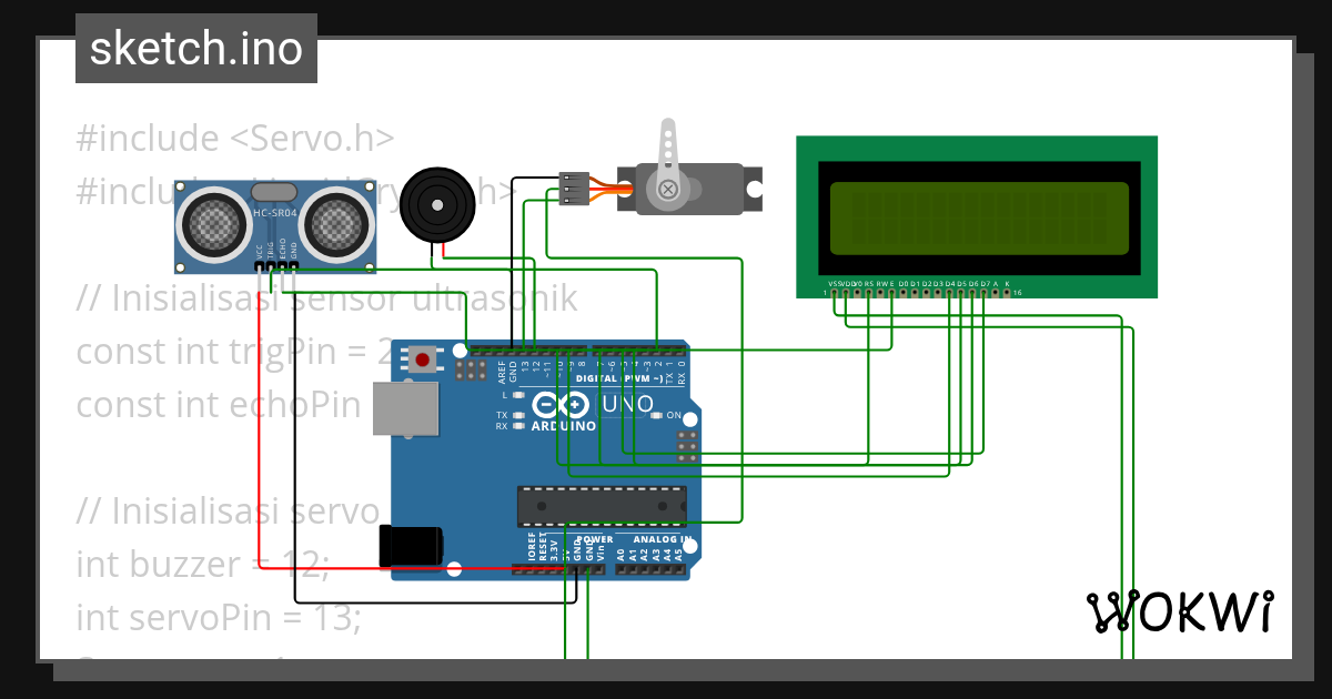 Palang Kereta + Buzzer + LCD - Wokwi ESP32, STM32, Arduino Simulator