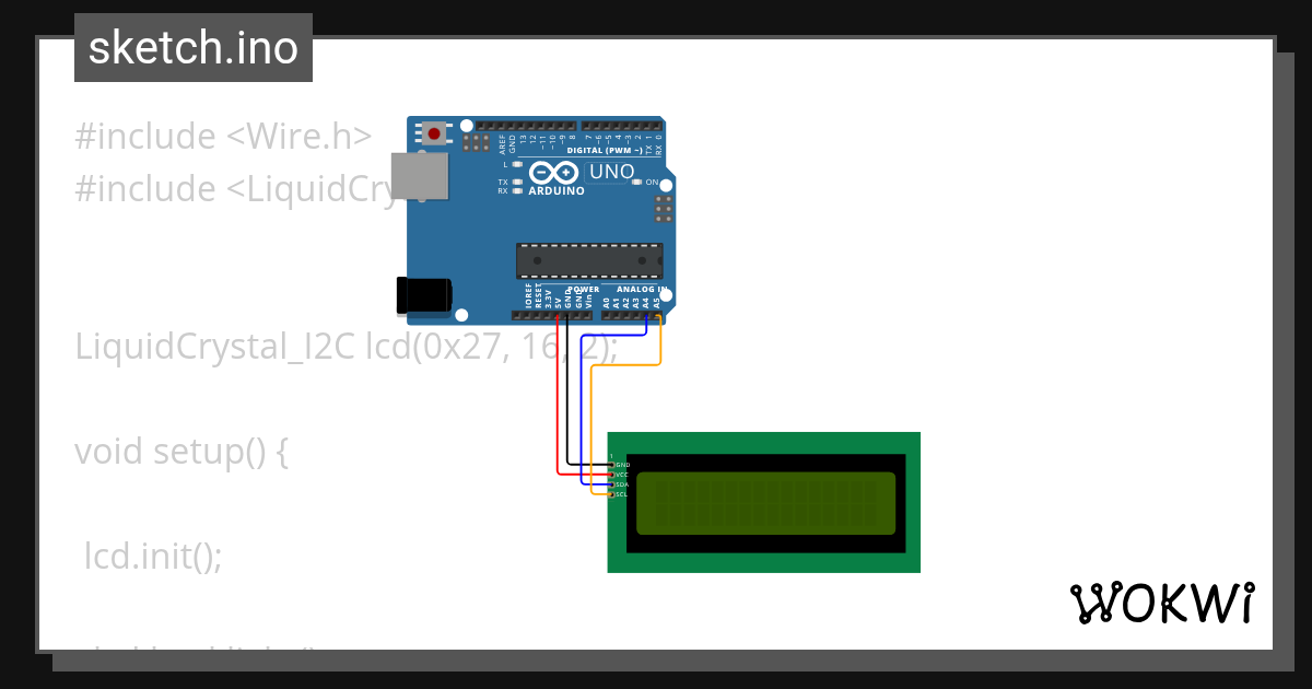 LCD 16*2 12C T - Wokwi ESP32, STM32, Arduino Simulator