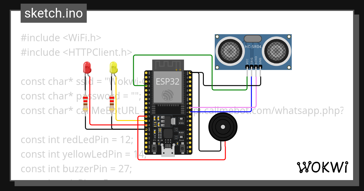 sistema de proximidad+callmebot - Wokwi ESP32, STM32, Arduino Simulator