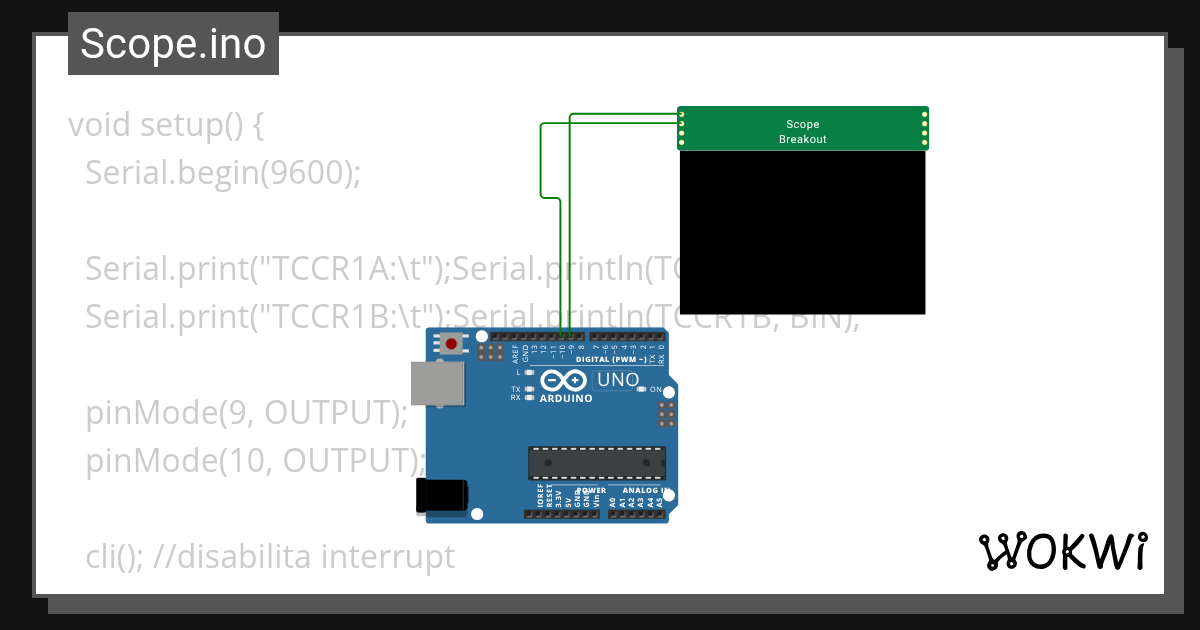 Fast pwm con oscilloscopio TIMER1 - Wokwi ESP32, STM32, Arduino Simulator