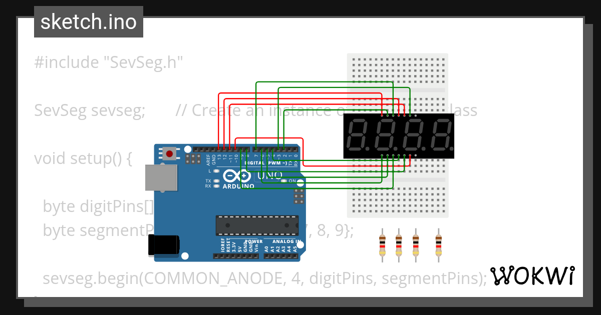 PR3 4 digit 7 seg display - Wokwi ESP32, STM32, Arduino Simulator