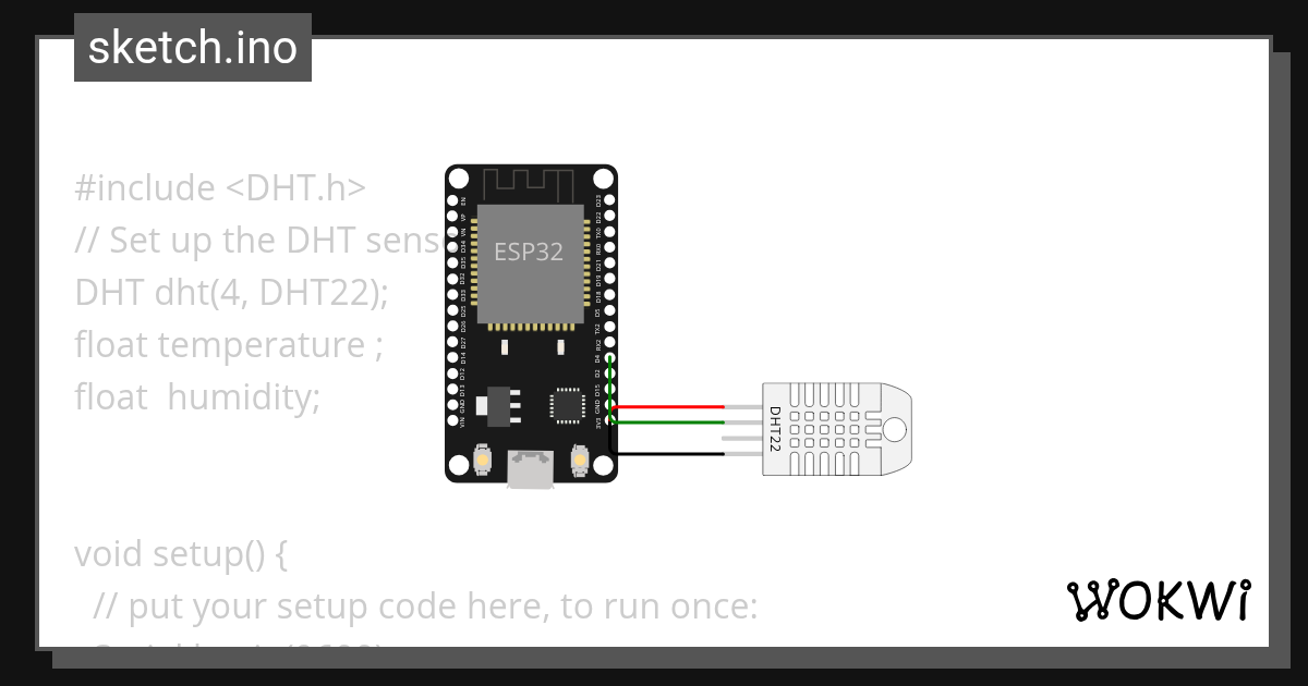DHT with ESP32 - Wokwi ESP32, STM32, Arduino Simulator