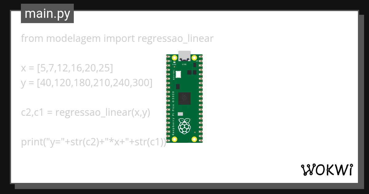 regressao_linear - Wokwi ESP32, STM32, Arduino Simulator regressao_linear - Wokwi ESP32, STM32, Arduino Simulator