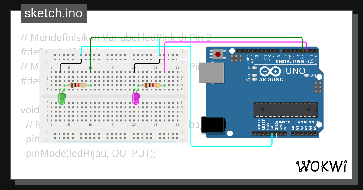 LED PINK isha keren - Wokwi ESP32, STM32, Arduino Simulator