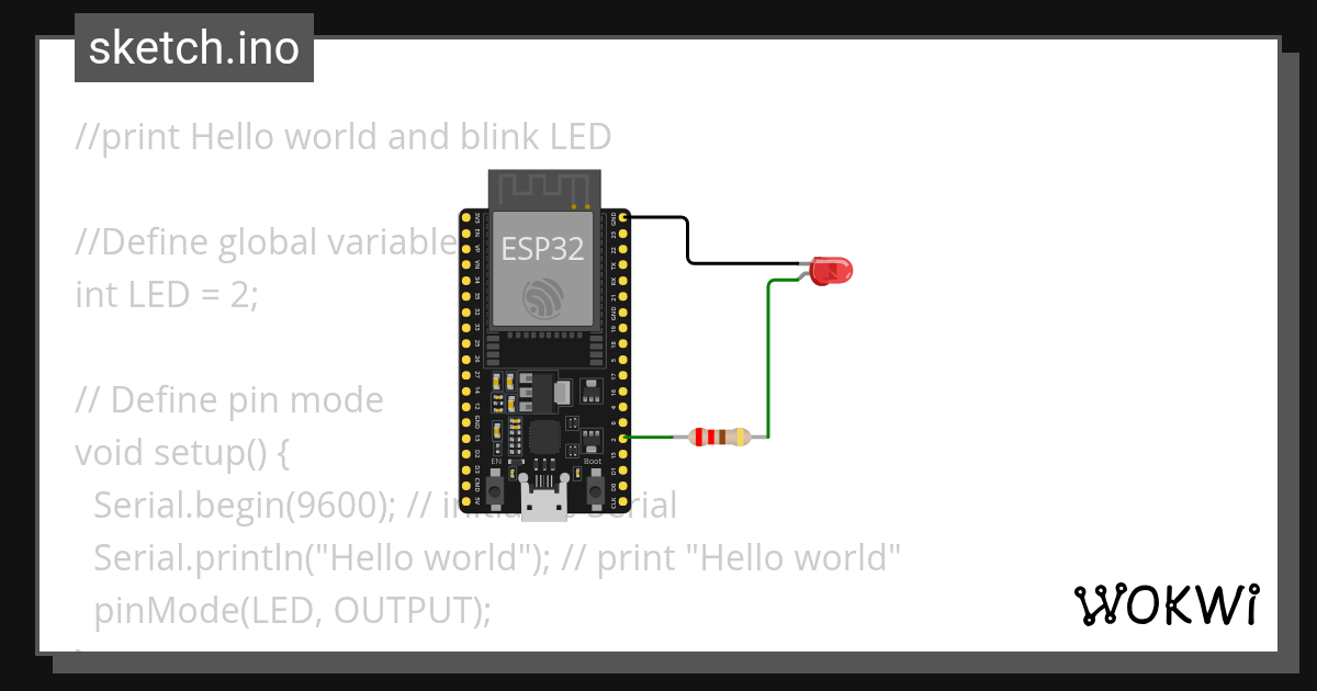 Hello world blink LED arduino - Wokwi ESP32, STM32, Arduino Simulator