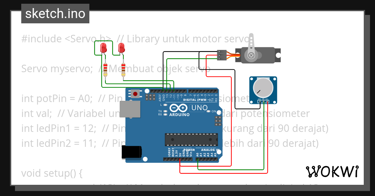 motor servo gerak sesuai potensio - Wokwi ESP32, STM32, Arduino Simulator