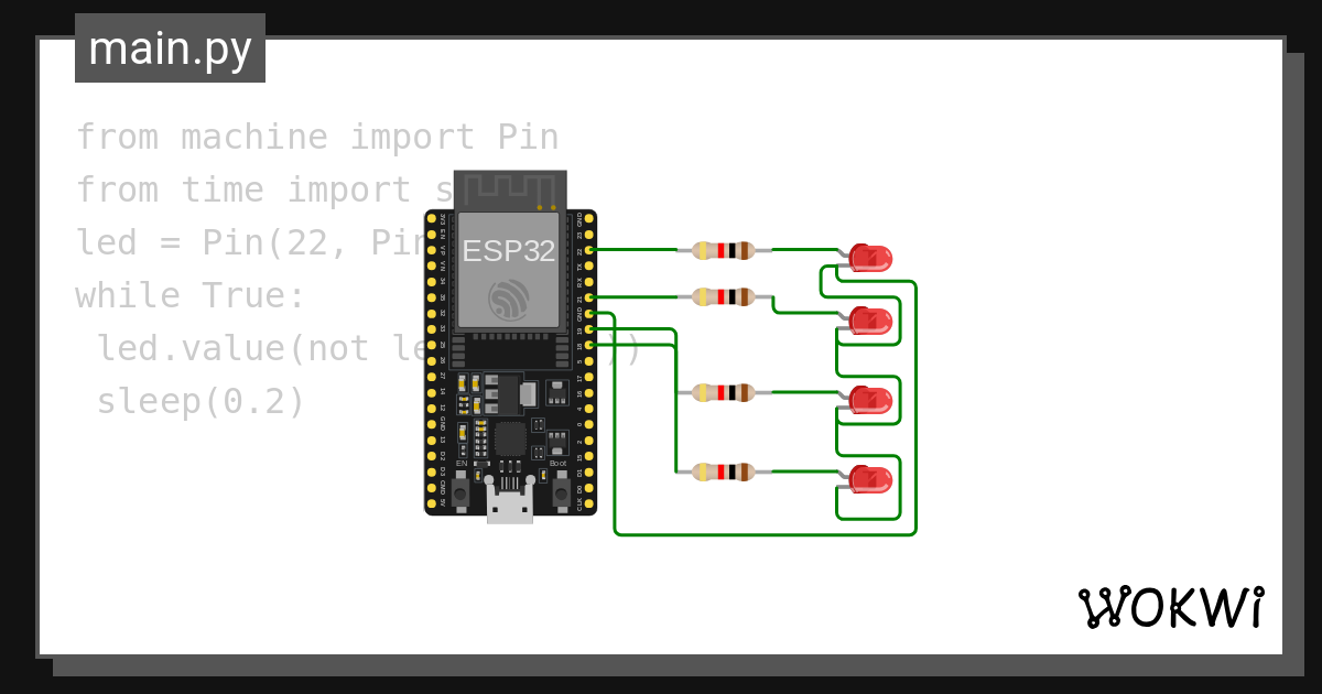 ตัวอย่าง 1 ดับทุก 0 Wokwi Esp32 Stm32 Arduino Simulator