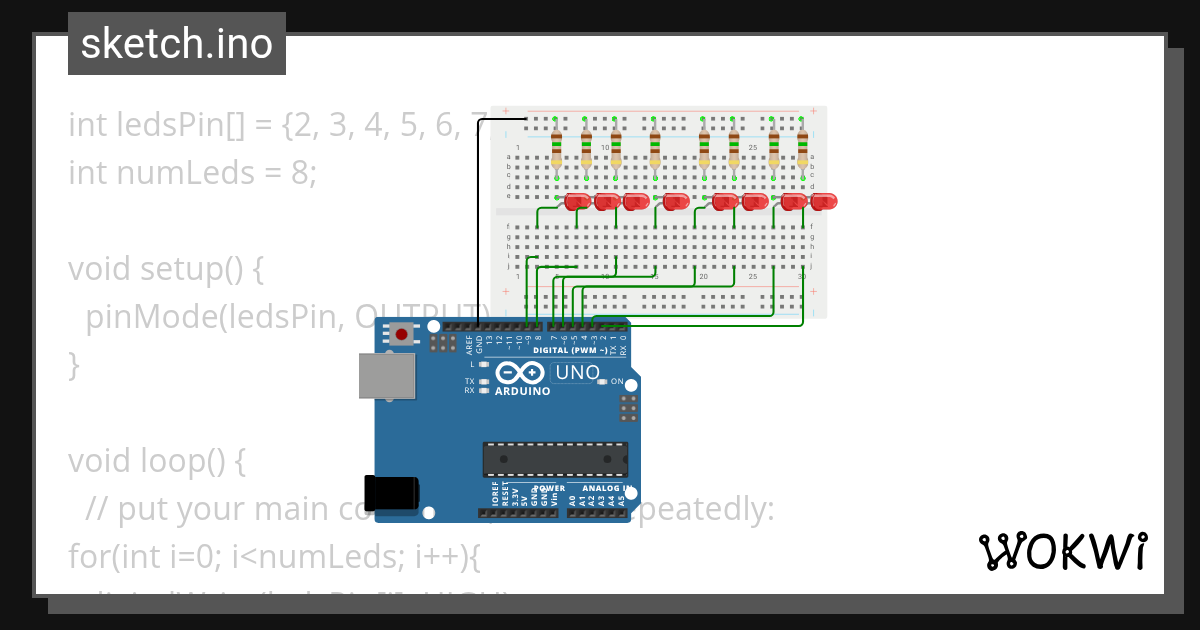Nyala 8 Led Berurutan Wokwi Esp32 Stm32 Arduino Simulator 5715