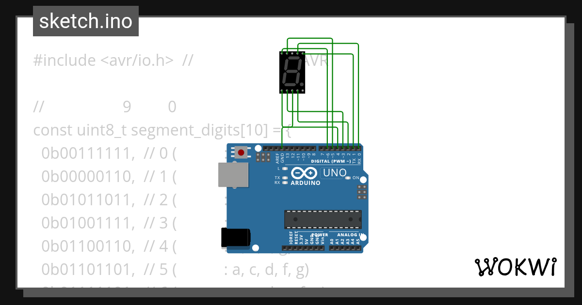 7 segment using DDRD - Wokwi ESP32, STM32, Arduino Simulator