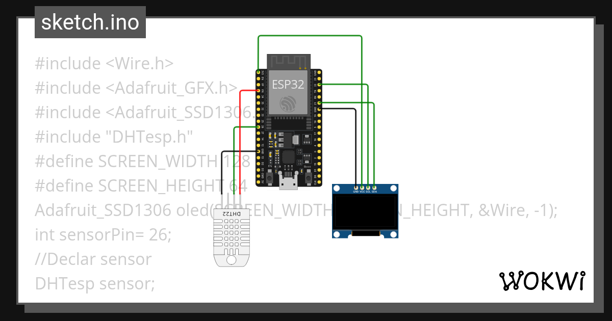 EJERCICIO 8 4P OLED + DHT22 HUMEDAD VIRTUAL 10D - Wokwi ESP32, STM32, Arduino Simulator