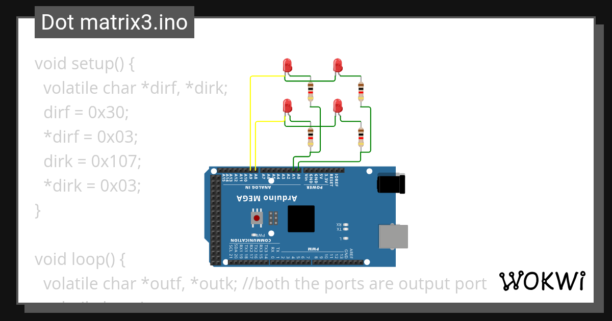 Dot matrix glow LED 2,4 and 1,3 - Wokwi ESP32, STM32, Arduino Simulator