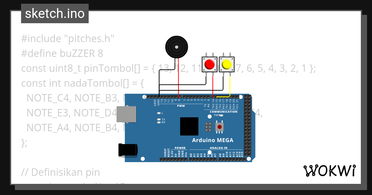trial 2 tombol part 2 coba coba saja (mega) - Wokwi ESP32, STM32, Arduino Simulator