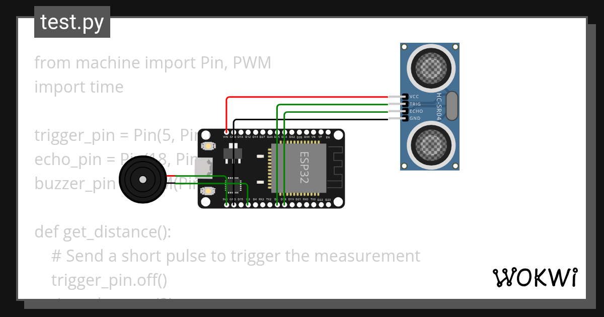 ultrasonic buzzer Copy - Wokwi ESP32, STM32, Arduino Simulator
