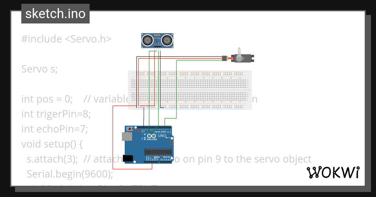 servo gate with distence - Wokwi ESP32, STM32, Arduino Simulator