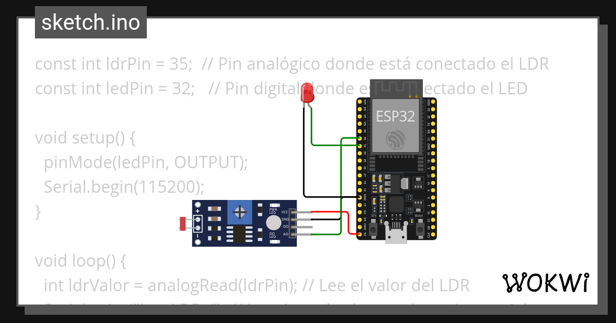 Taller 5. 2. Sensor luz - Wokwi ESP32, STM32, Arduino Simulator