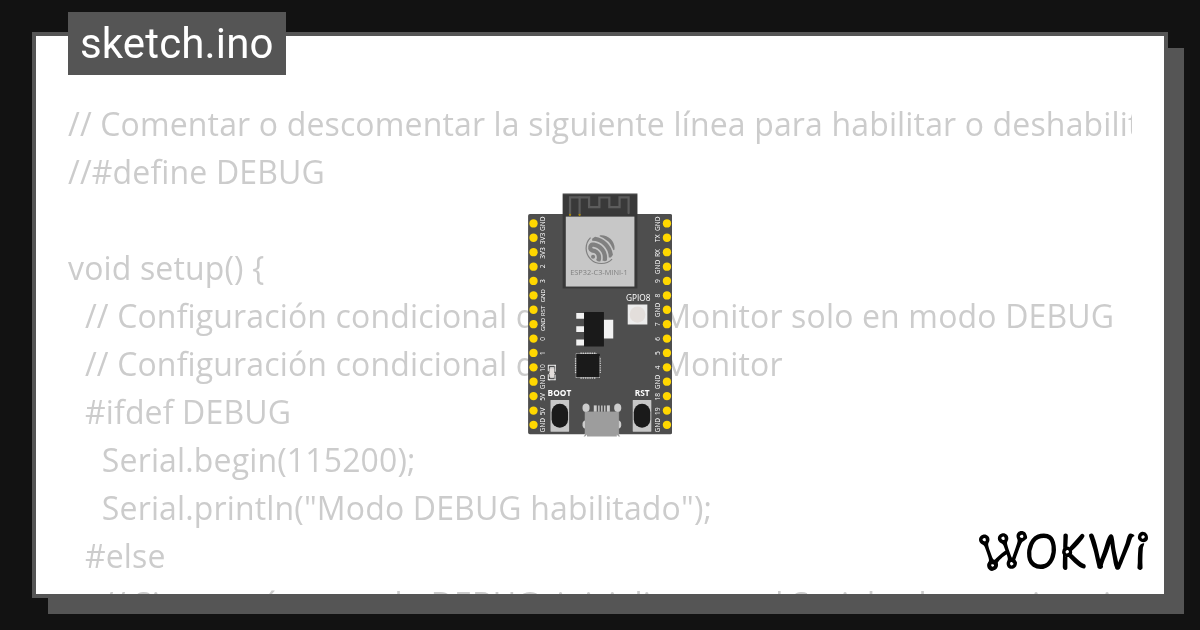 directiva compilador debug - Wokwi ESP32, STM32, Arduino Simulator